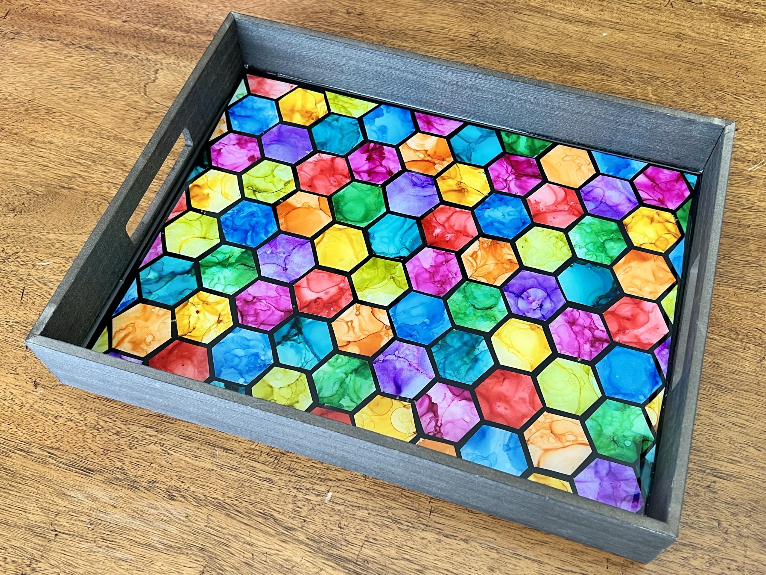DIY Hexagon Alcohol Ink and Resin Tray - Katieish